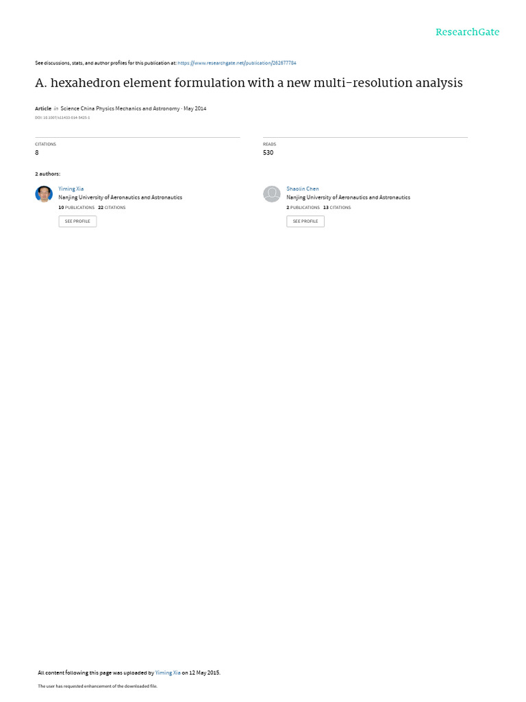 A Hexahedron Element Formulation With a New Multi | PDF | Finite ...