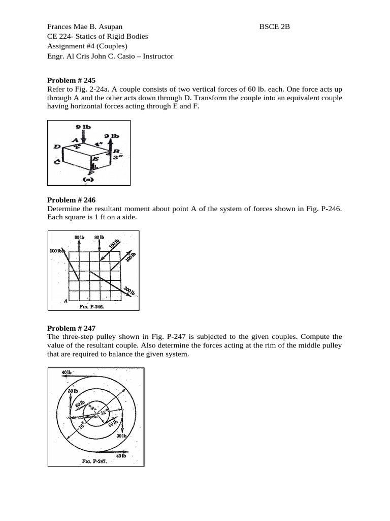 Statics Assignment: Couples Problems 245-251 | PDF