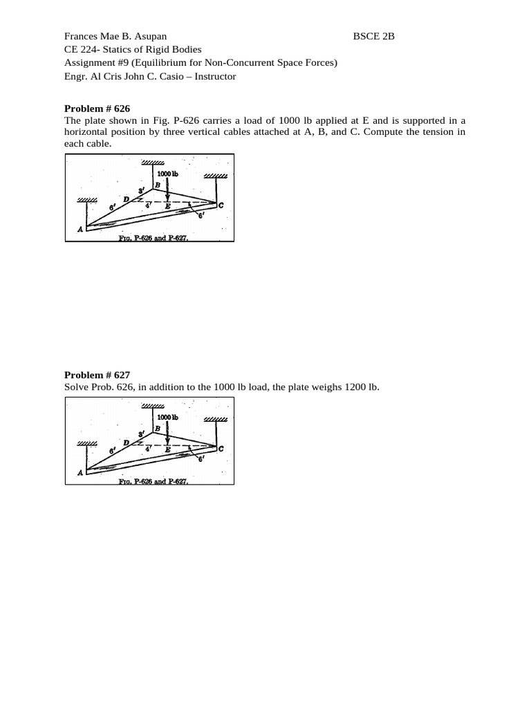 Assignment #9 (Statics of Rigid Bodies) | PDF | Force | Bearing (Mechanical)