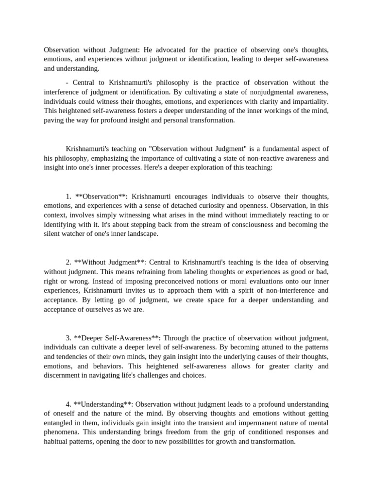 Observation Without Judgment Explained | PDF | Thought | Intelligence ...