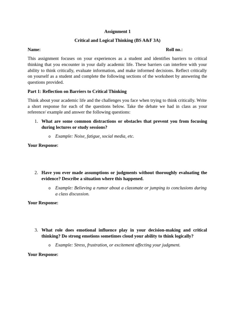 Assignment 1 12032025 082938pm | PDF | Critical Thinking | Thought