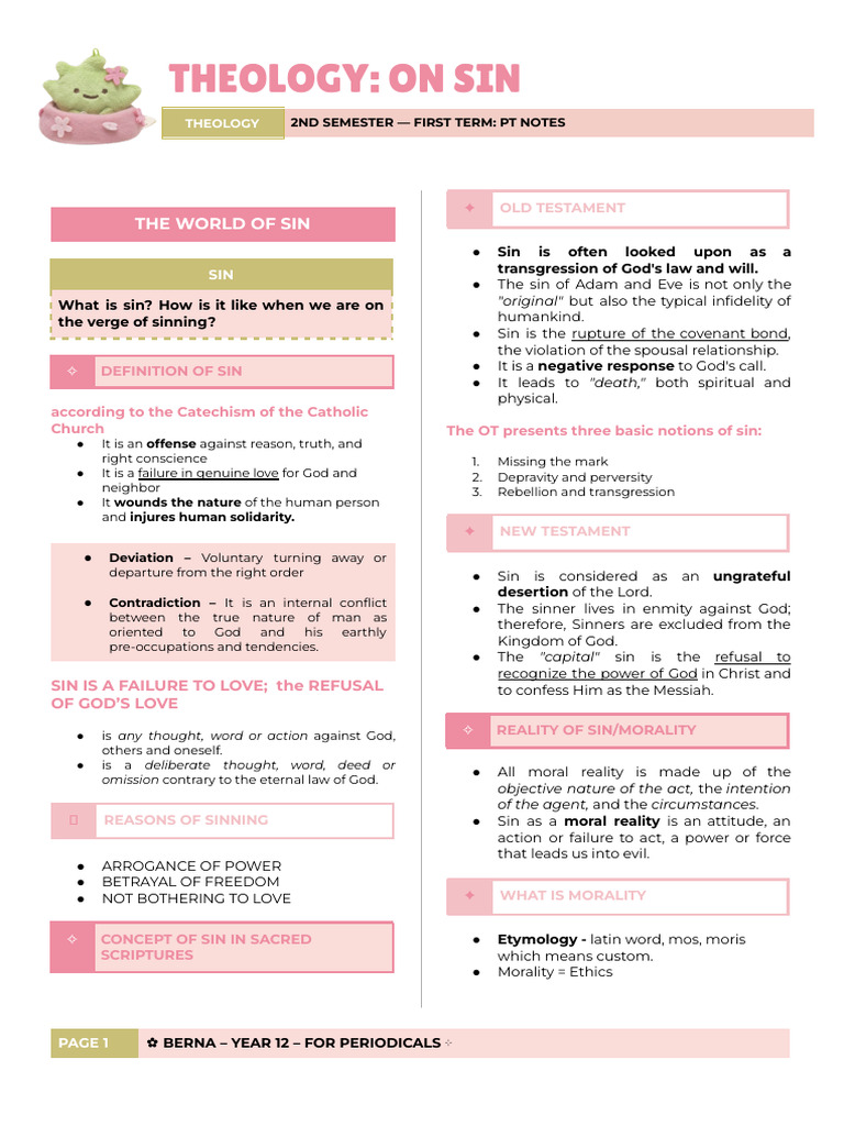 THEOLOGY: On Sin - (PTs Notes) | PDF | Sin | Religious Belief And Doctrine