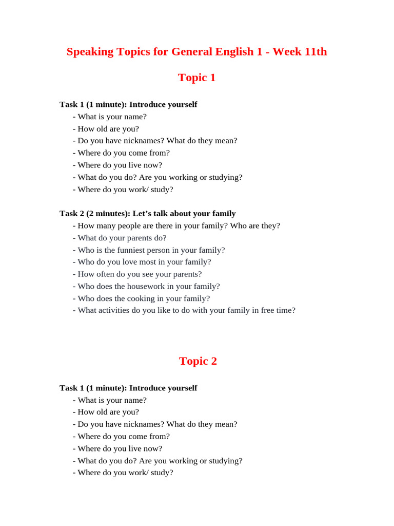General English Speaking Topics | PDF