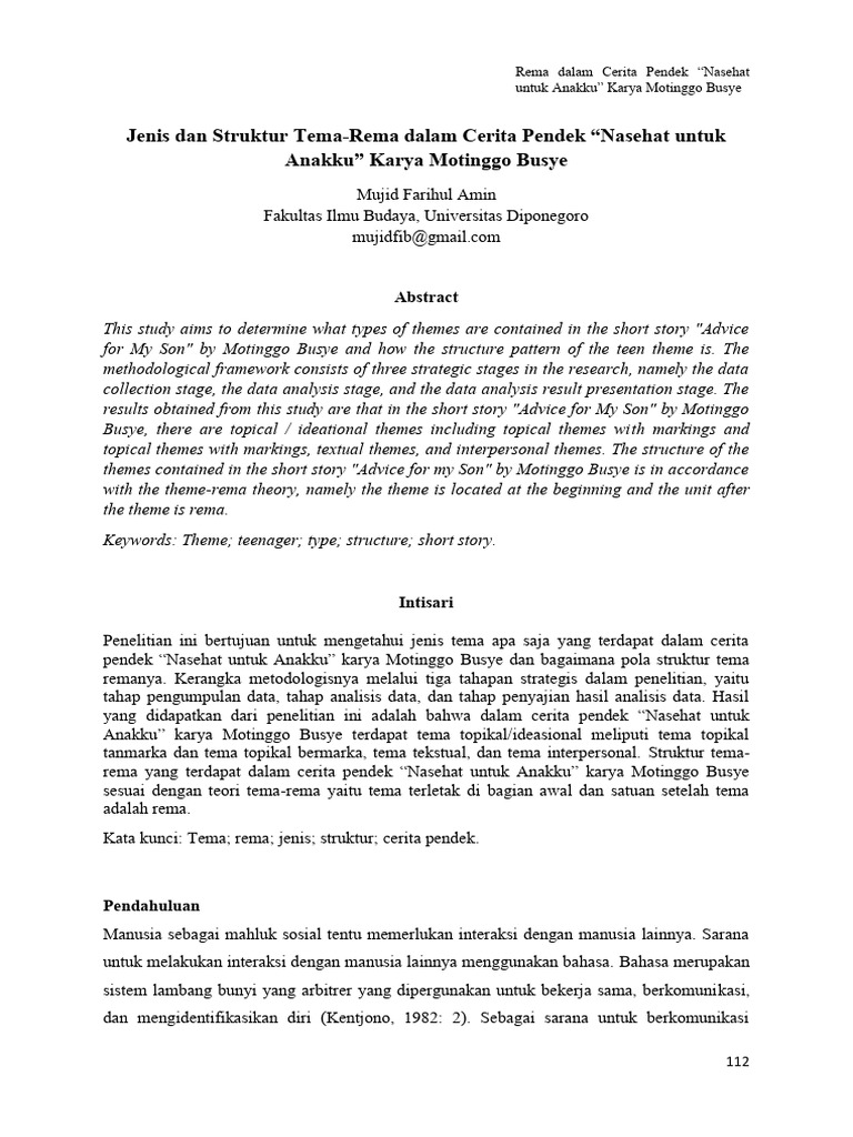 Jenis dan Struktur Tema-Rema dalam Cerita Pendek | PDF