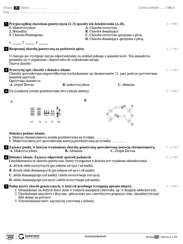 Biologia Genetyka Klasa 8 | PDF