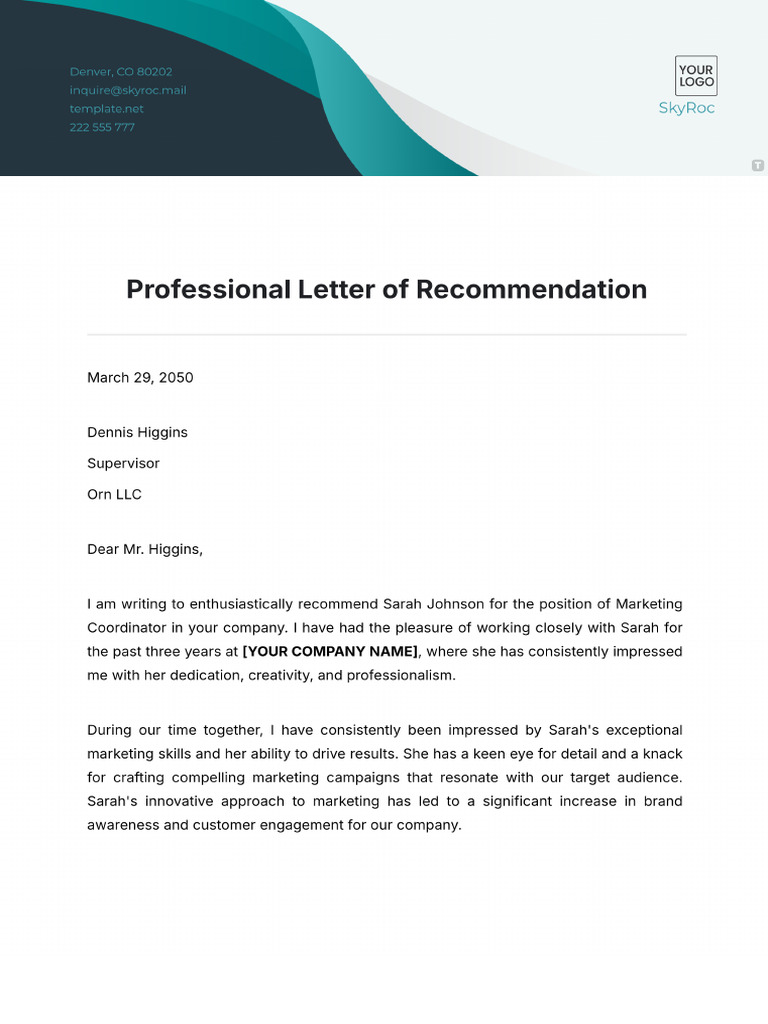 Professional Letter of Recommendation Template | PDF