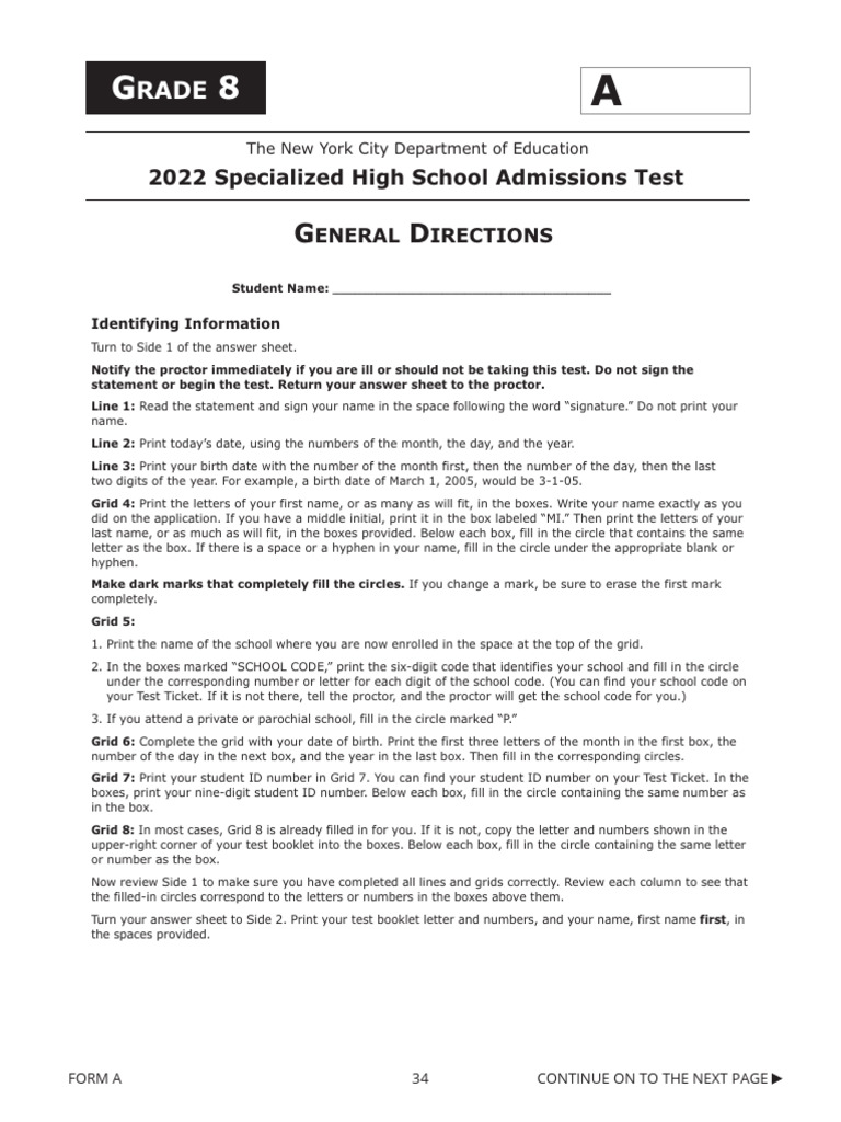 2022 Shsat Sample Test A and Explanations | PDF | Intelligence | The Raven