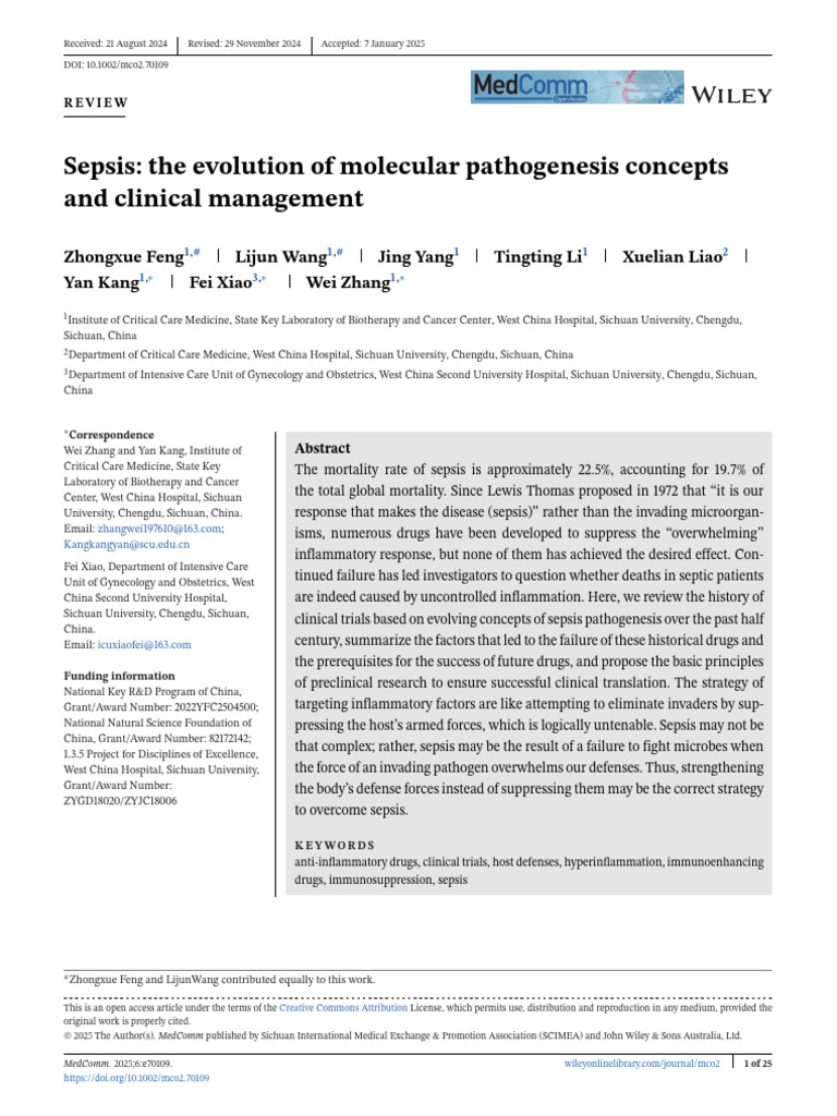 MedComm 2025 Feng Sepsis The Evolution of Molecular Pathogenesis | PDF ...