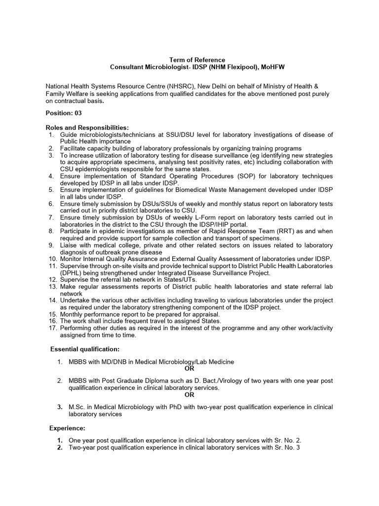 Consultant Microb ToR | PDF