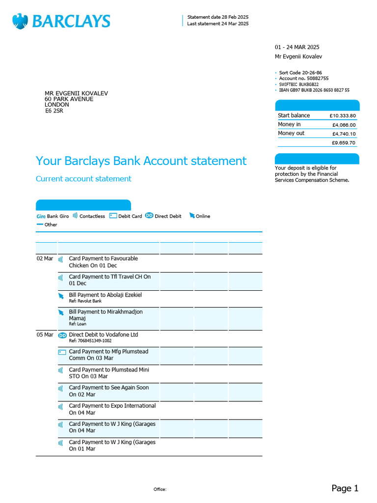 Barclay Bank Statement | PDF | Overdraft | Payments