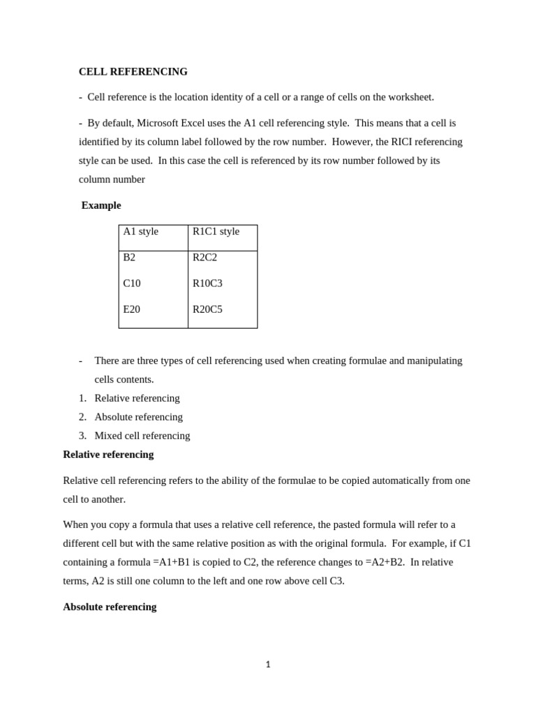 Sub Topic 5. Cell Referencing | PDF | Spreadsheet | Computing