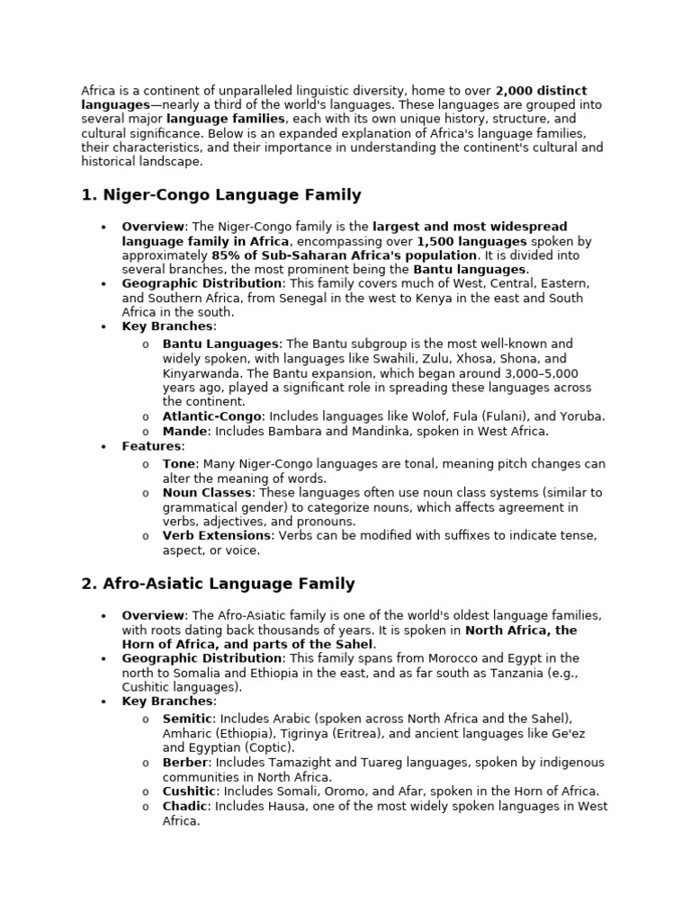 African Language Families Overview | PDF | Languages Of Africa ...