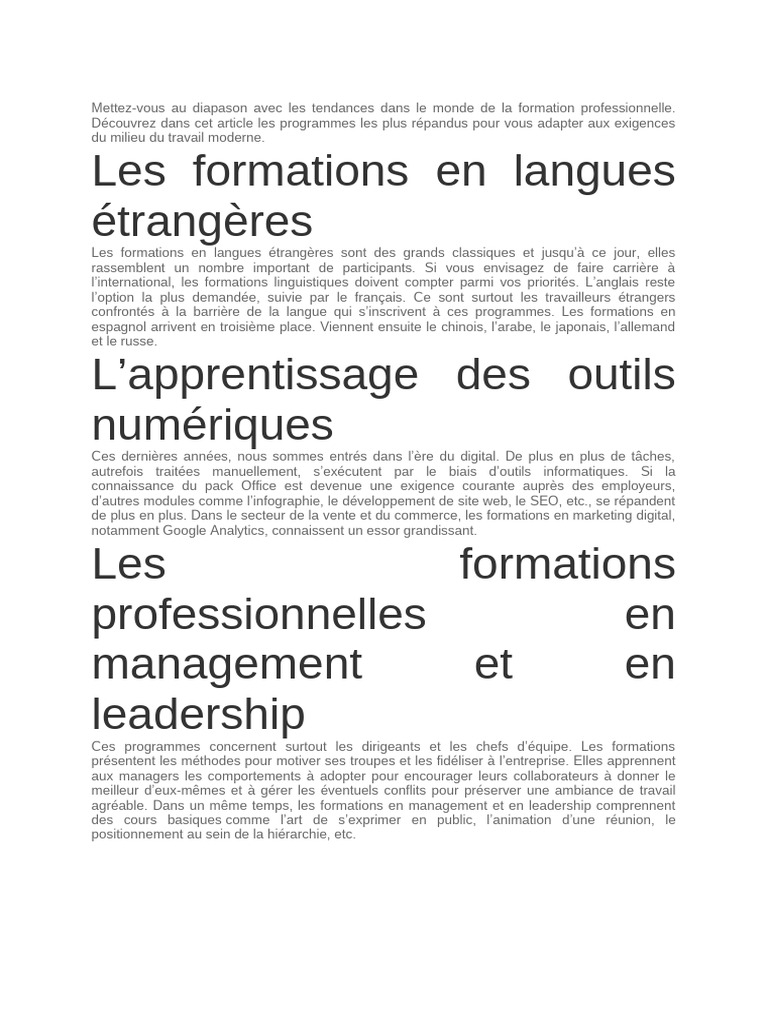 Formations Professionnelles en Tendance | PDF | Développement personnel