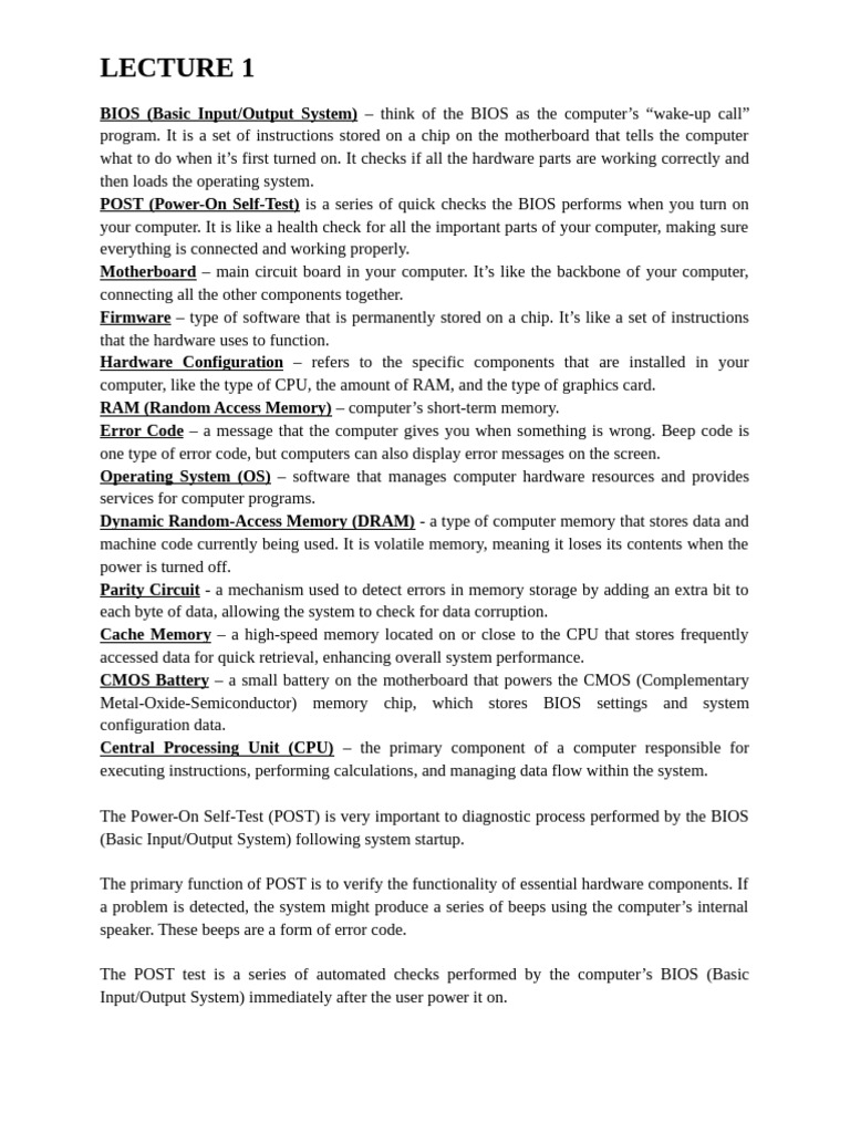 LEC1 | PDF | Bios | Random Access Memory