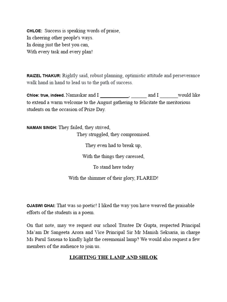 PRIZE DAY _ SCRIPT 2023-24 | PDF