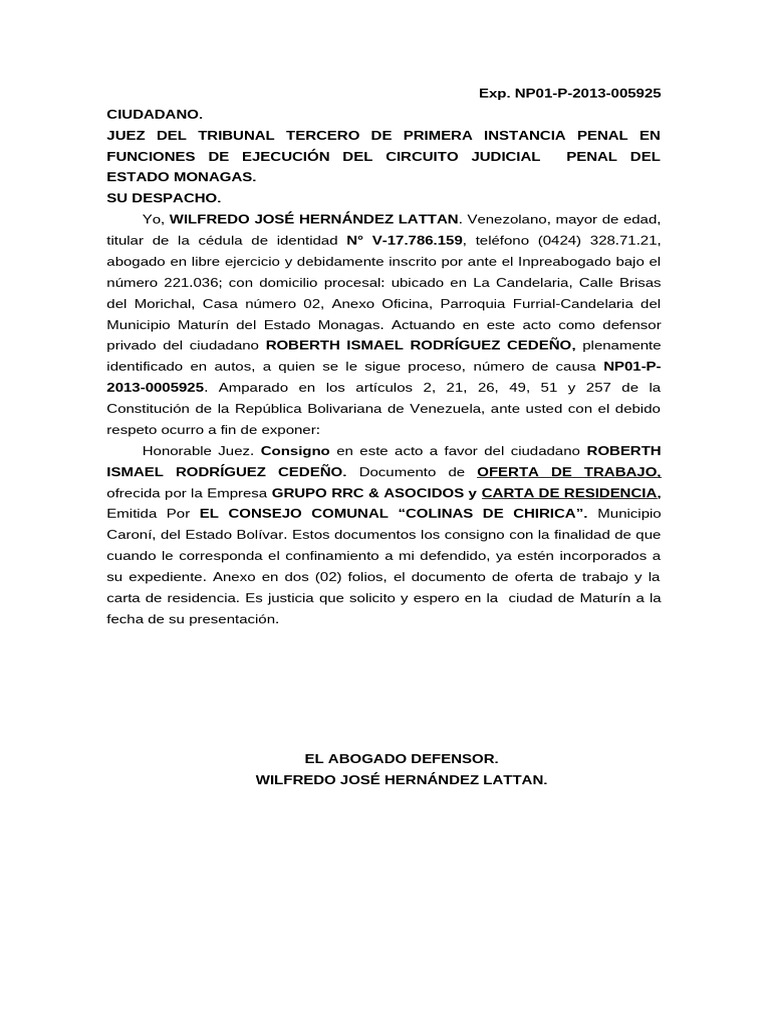 ESCRITO DE CONSIGNACION DE DOCUMENTOS ROBERT ISMAEL | PDF