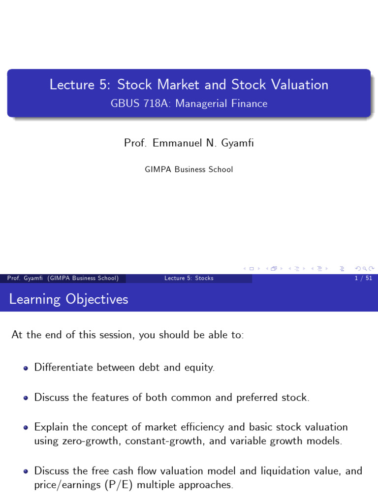 Lecture 5 - Stock Valuation | PDF | Stocks | Bonds (Finance)