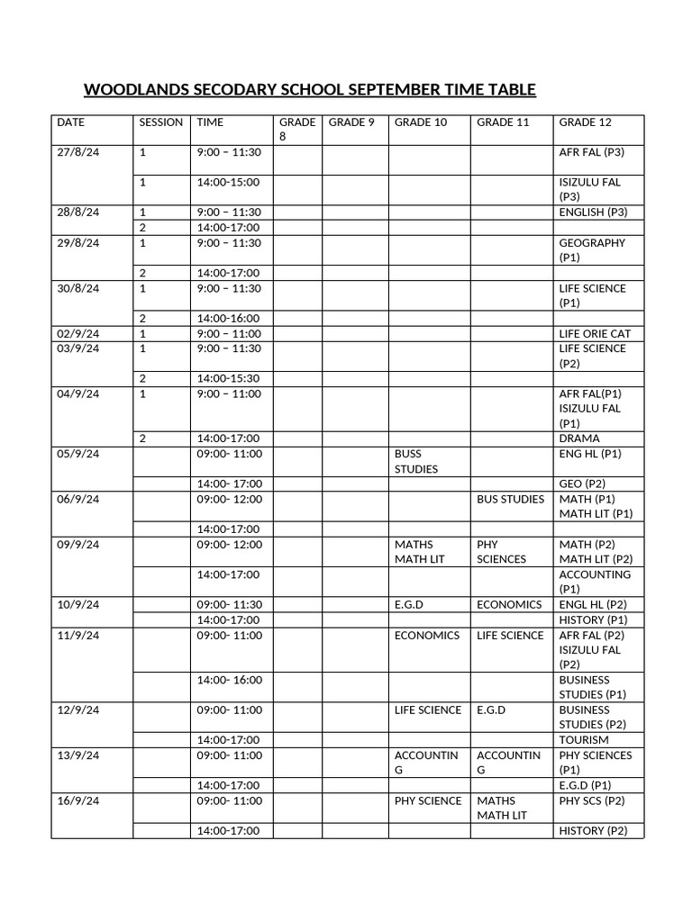 Sep Time Table | PDF