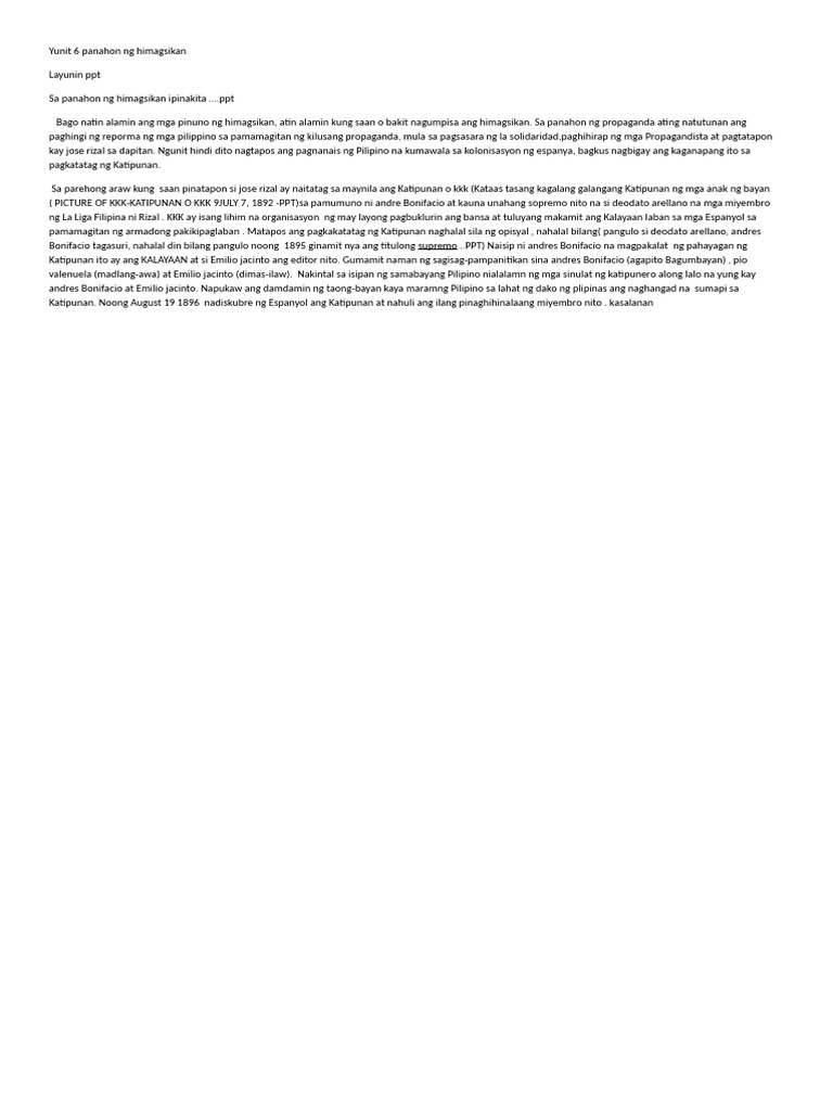 Yunit 6 panahon ng himagsikan- report | PDF