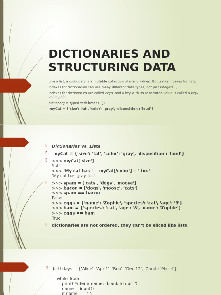 Dictionaries and Structuring Data | PDF | Computer Programming | Software Engineering