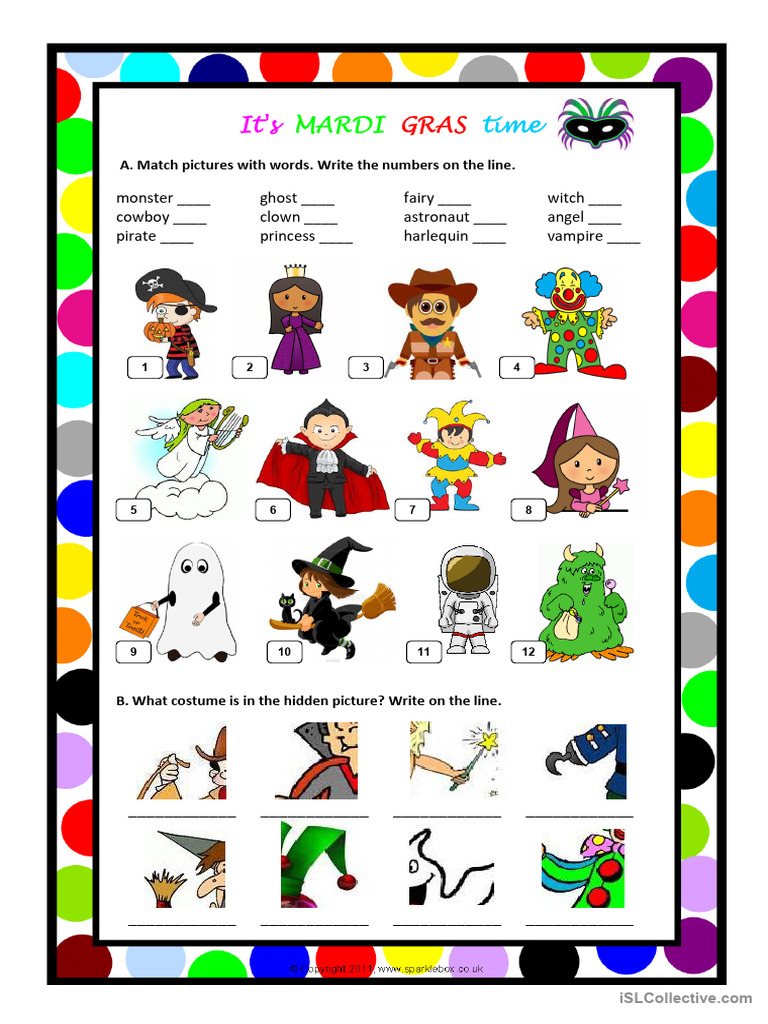 Mardi Gras Costume Matching Activity | PDF