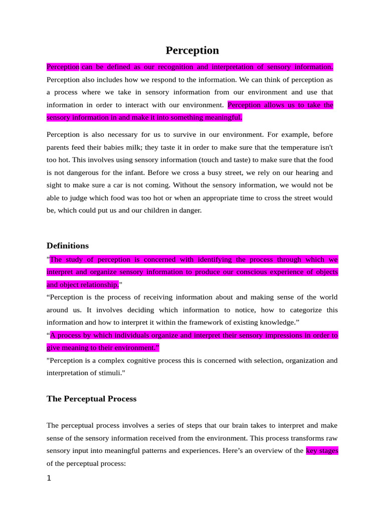 Nature of Perception | PDF | Perception | Senses