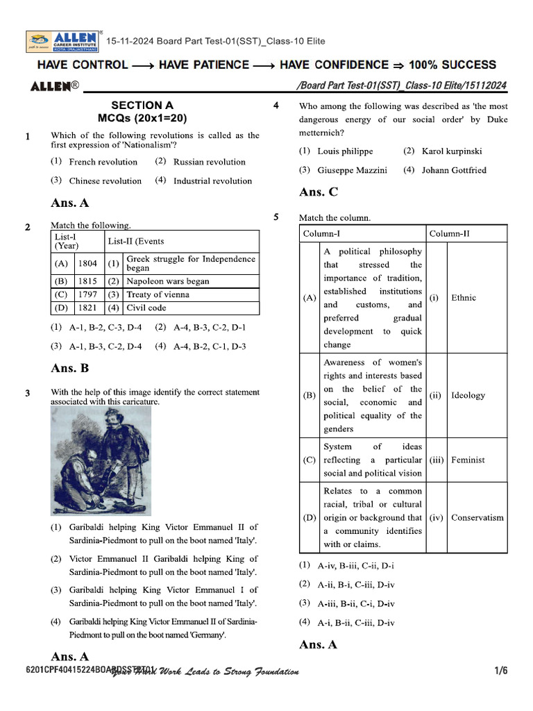 Board Part Test-01 (SST) - Class-10 - Elite - 15-11-24 | PDF
