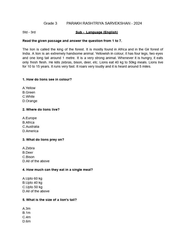 Eng STD 3 Set 2 Srparakh | PDF | Mahatma Gandhi | Lion