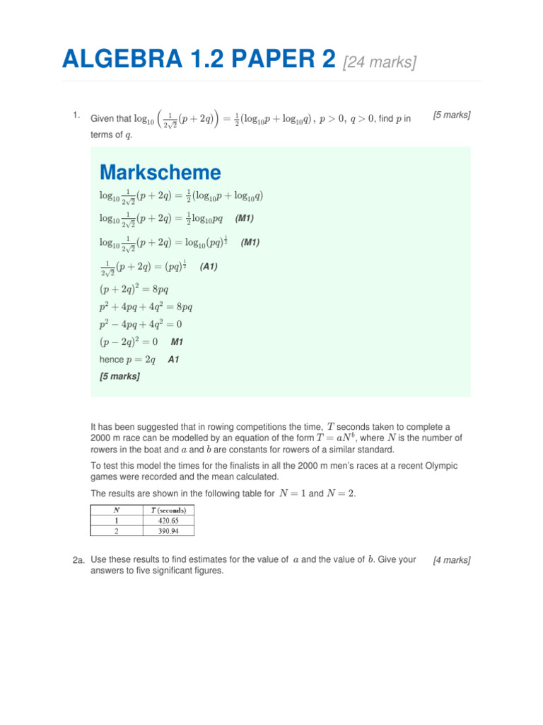 Algebra 1.2 Paper 2 Solutions | PDF | Mathematics | Applied Mathematics