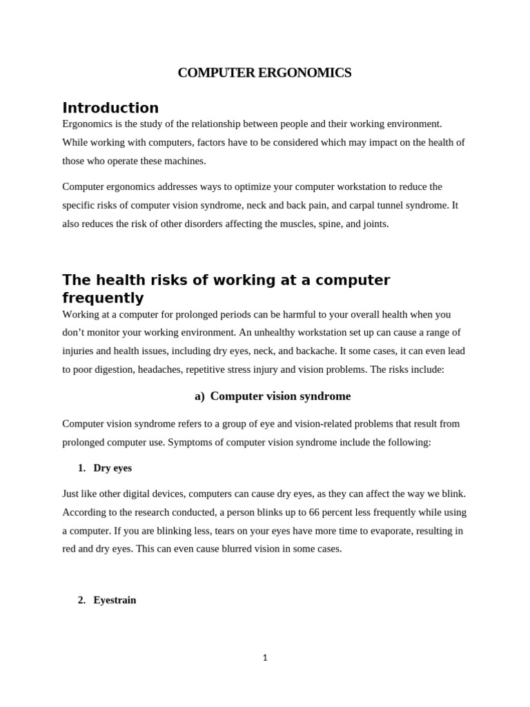 Optimize Your Computer Ergonomics | PDF | Employment | Diseases And Disorders
