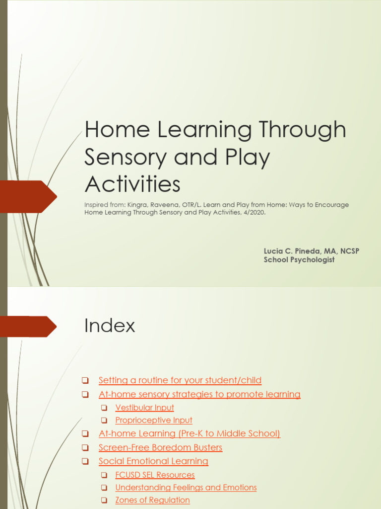 Home Learning: Sensory Play Activities | PDF | Vestibular System ...