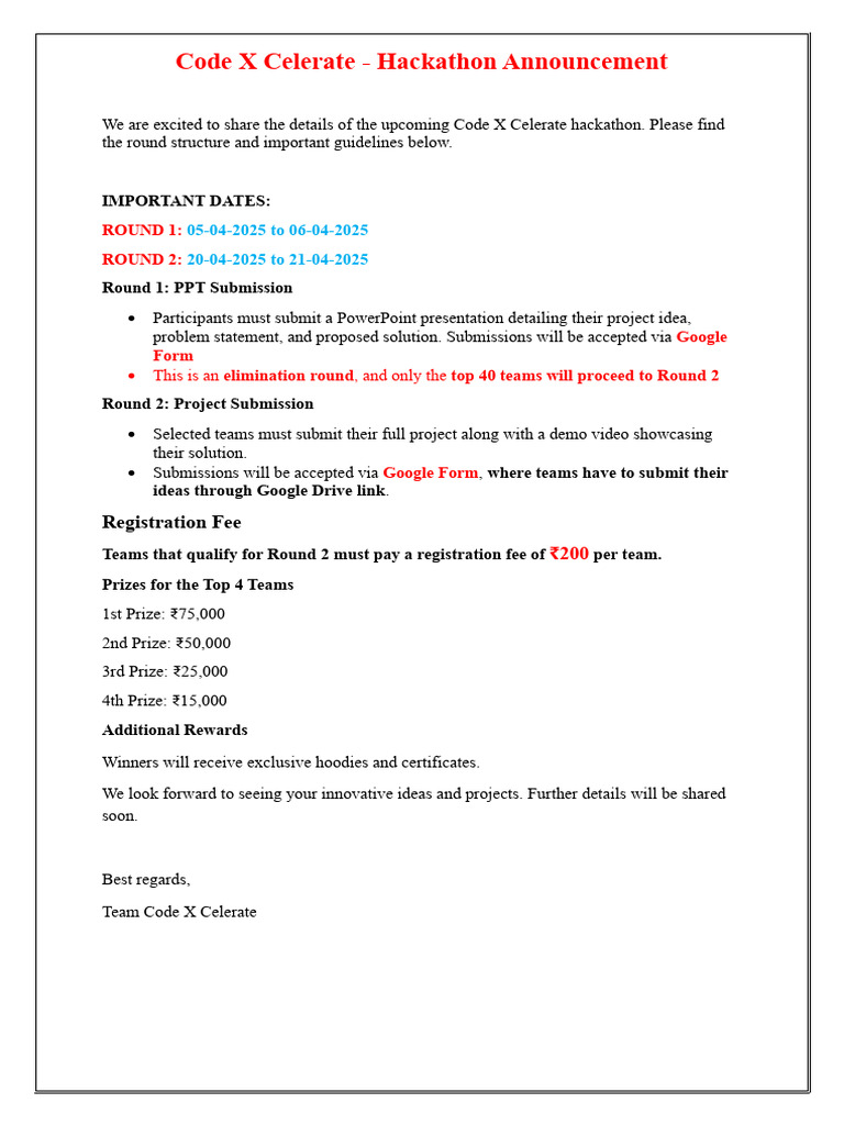 Code X Celerate Hackathon 2025 Details | PDF