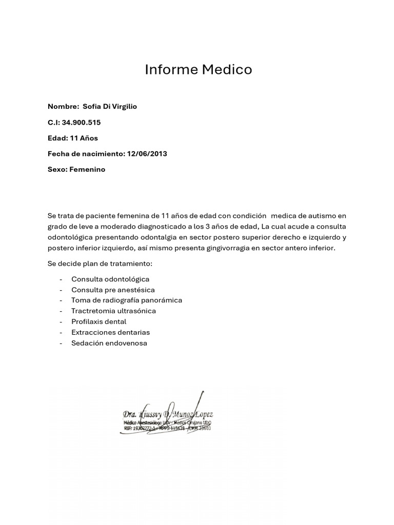 Informe Medico Sofia | PDF