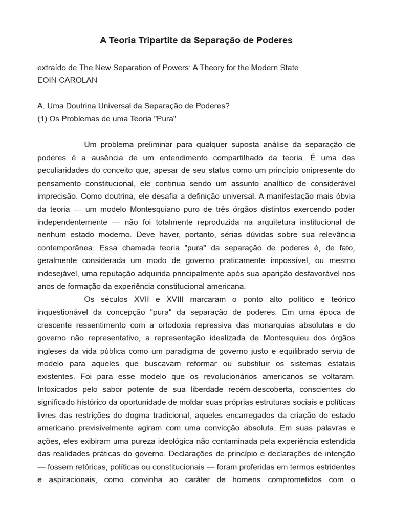 A Teoria Tripartite Da Separação de Poderes | PDF | Estado | Separação ...