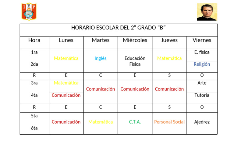 Horario Escolar Del 2 | PDF