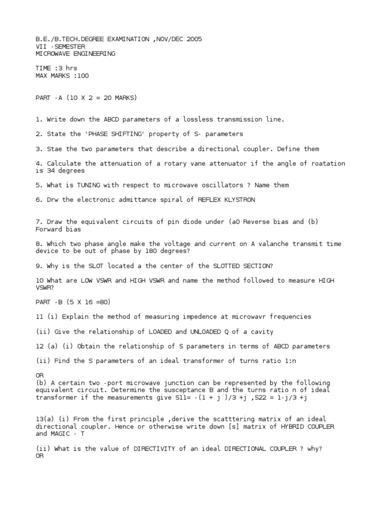 Microwave Engineering Exam Papers | PDF | Science & Mathematics ...
