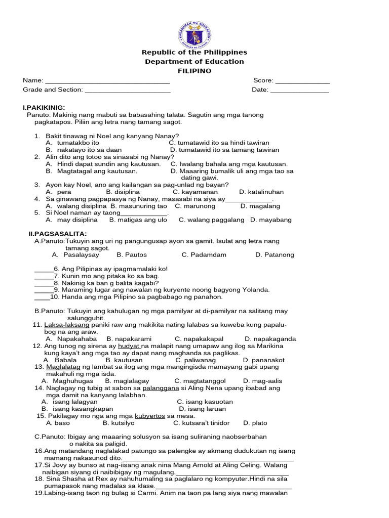PT - Filipino 6 - Q4 V1 | PDF
