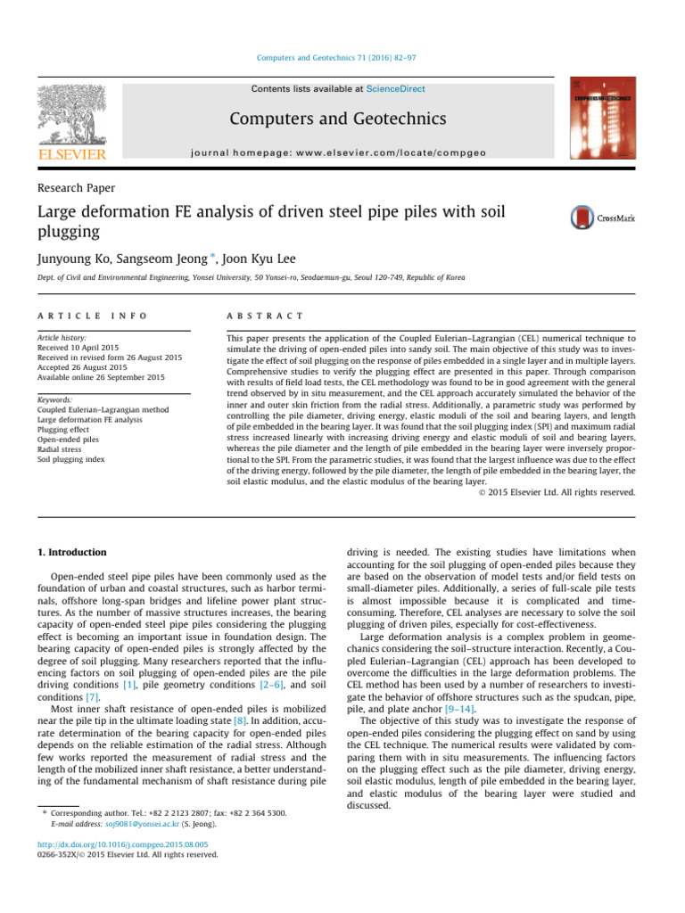 Large Deformation FE Analysis of Driven Steel Pipe Piles With Soil ...