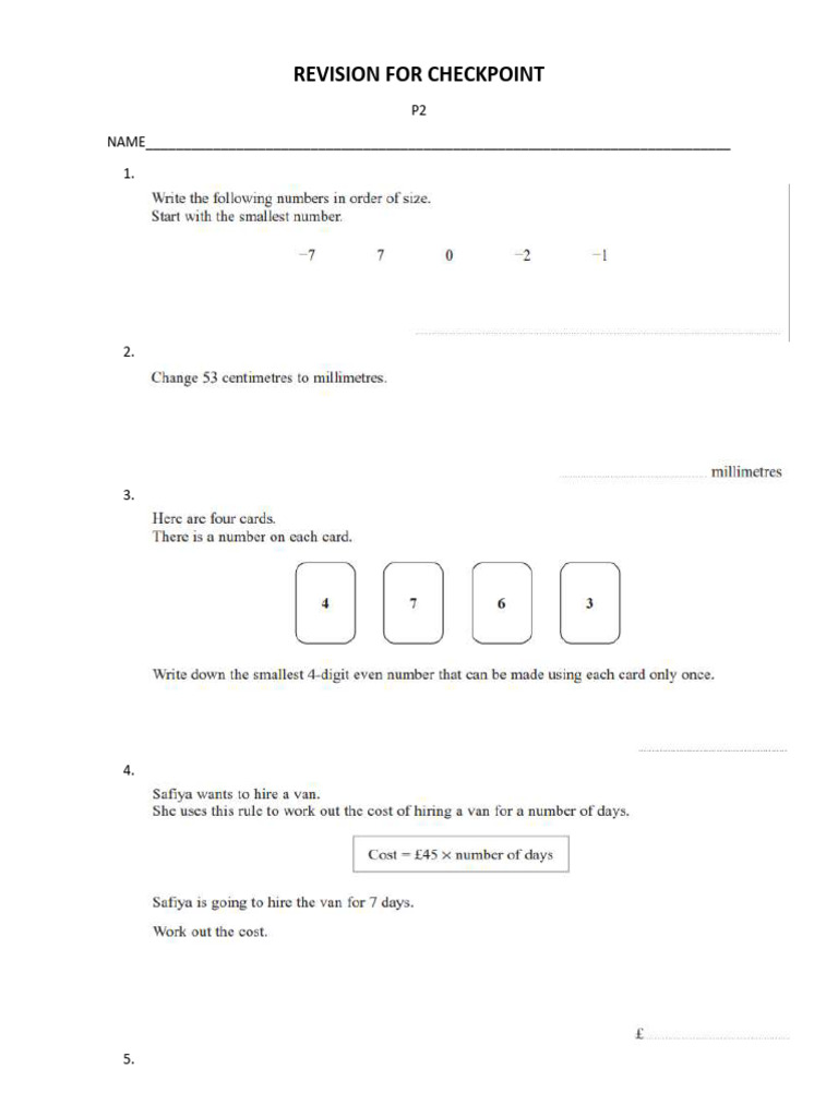 Revision For Checkpoint | PDF