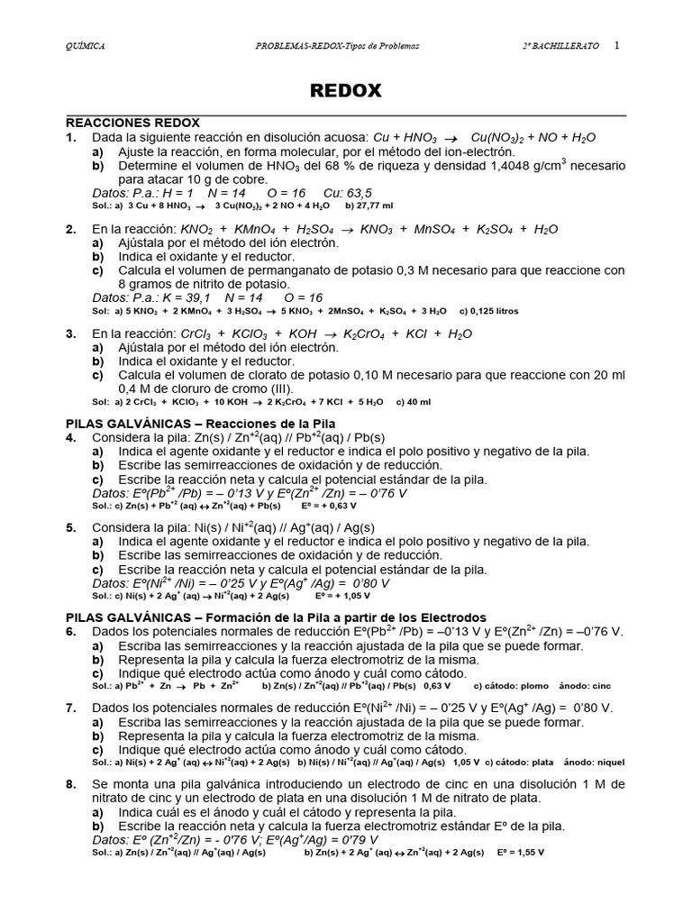 REDOX - Tipos de Problemas en 2 Páginas | PDF | Redox | Química
