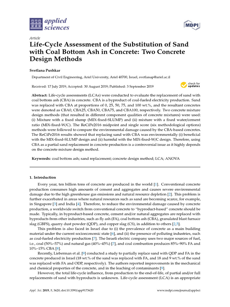 Life-Cycle Assessment of The Substitution of Sand | PDF | Concrete ...