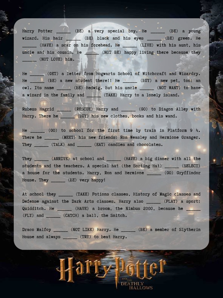 Harry Potter Complete The Paragraph With The Right Form of The Verbs in ...