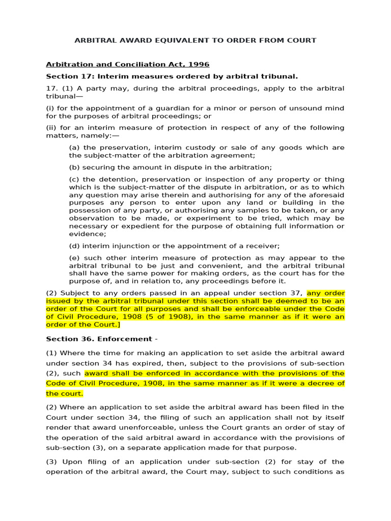 Research Note On Arbitral Award | PDF | Arbitration | Separation Of Powers