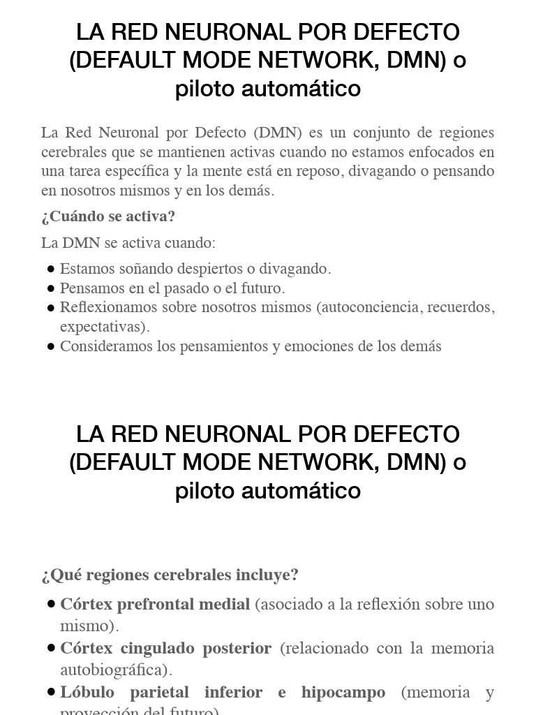 Red Neuronal Por Defecto o Piloto Automatico | PDF | Las emociones | Meditación