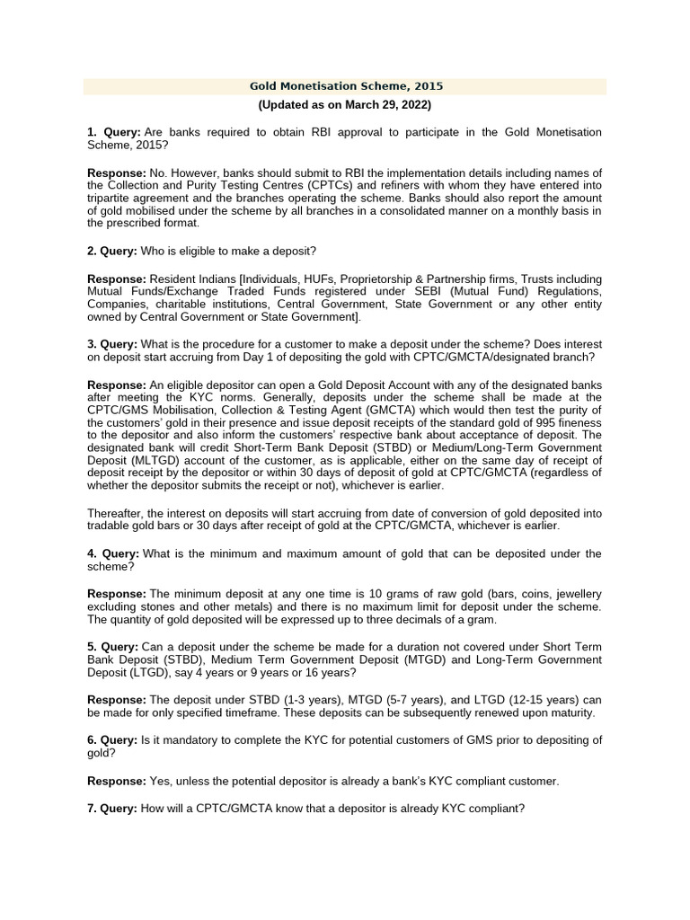 Gold Monetisation Scheme RBI | PDF | Banks | Interest