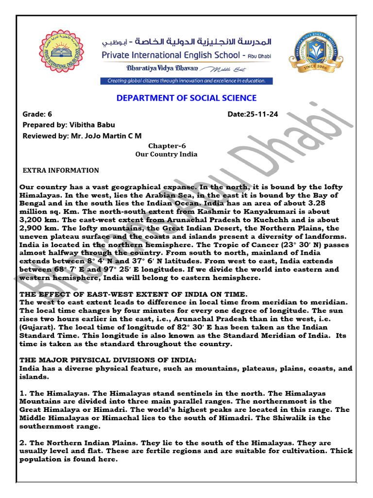 GEO Grade 6 Our Country India Extra Information | PDF | Physical ...