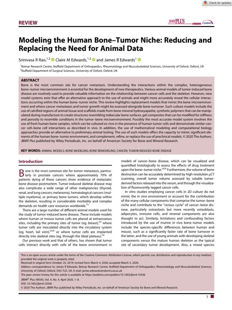 JBMR Plus - 2020 - Rao - Modeling The Human Bone Tumor Niche Reducing and Replacing The Need For ...