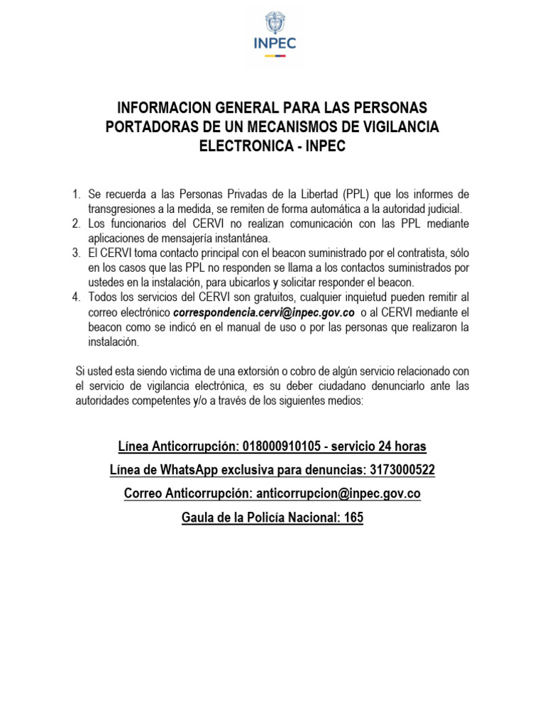 Información sobre Vigilancia Electrónica INPEC | PDF