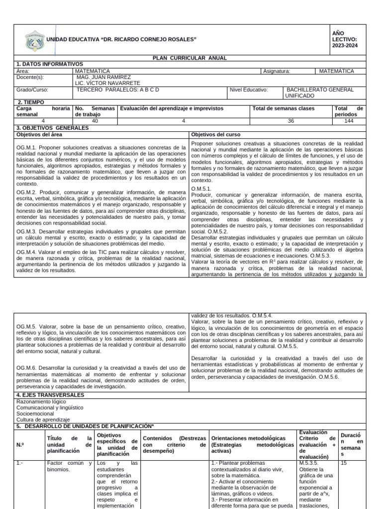 PCA_MATEMATICA_3RO_JR | PDF | Matriz (Matemáticas) | Integral