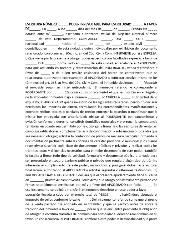 Escritura de Poder Especial Irrevocable | PDF